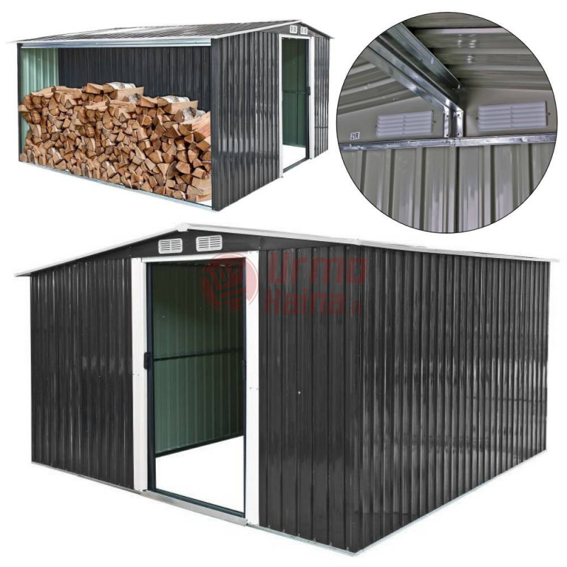 Plieninis sandėliukas su malkine