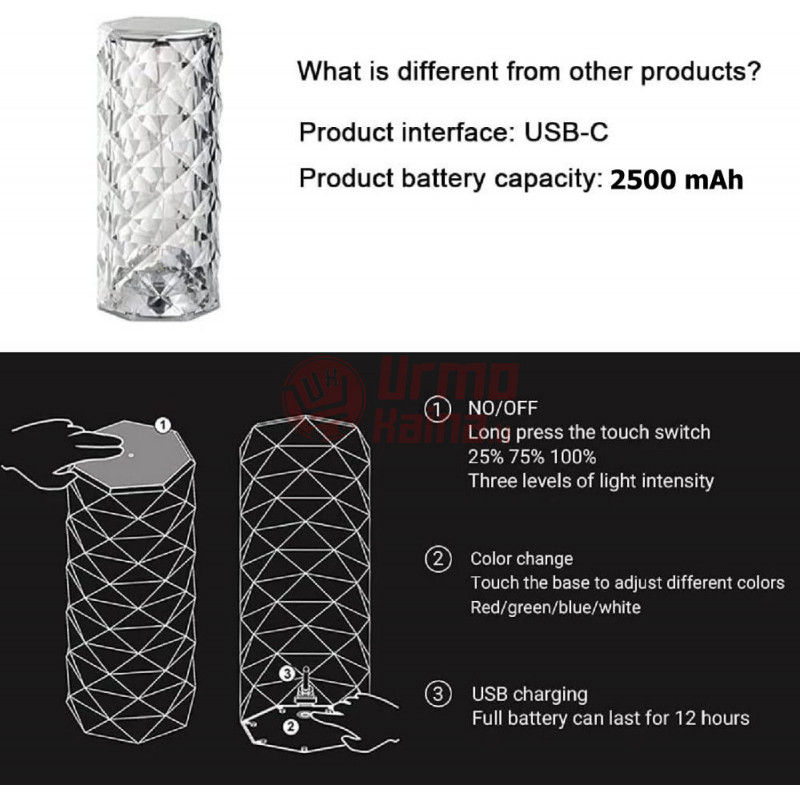 Stalinis šviestuvas su krištolo efektu RGB KR002
