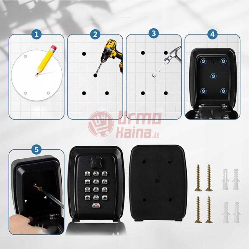 Kodinė dėžutė raktams su spyna T-Kruz, juoda