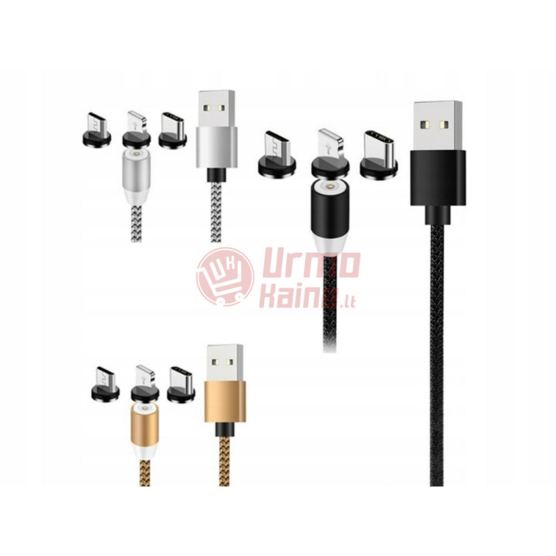 Laidas USB-A į USB-Micro/C/Lightning, 1 m, magnetinis, 3in1