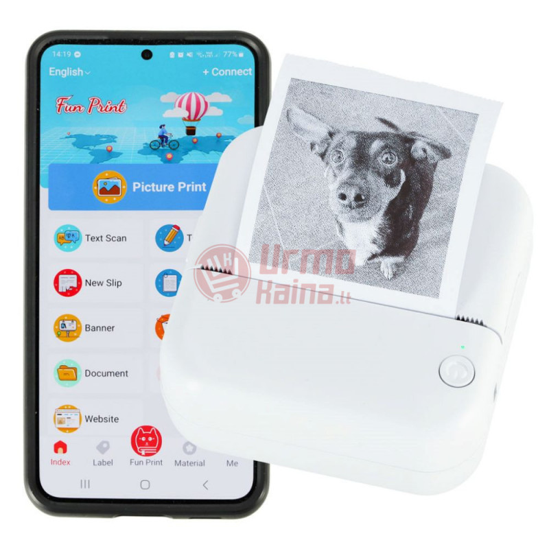 Mini terminis spausdintuvas USB, kvadratinis + etiketė spausdinimui