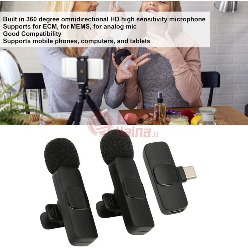 Mikrofonas telefonui K9, 2 vnt, Type-C ir Lightning jungtis