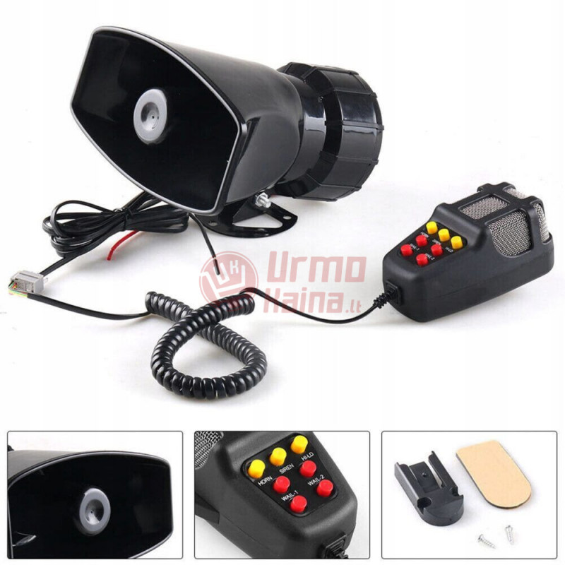 Elektroninis automobilinis megafonas su sirena 100W