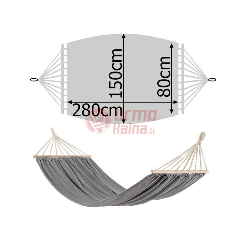 Dvivietis hamakas XXL su skersiniais VG27122 280x150 cm 200 kg pilkas