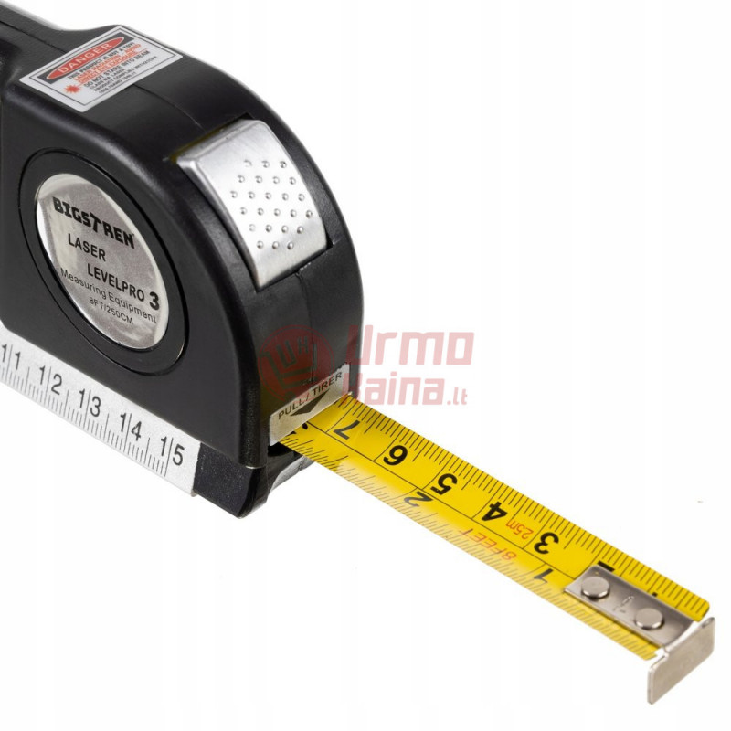 Lazerinis nivelyras su gulsčiuku ir matavimo rulete 4in1 BL01