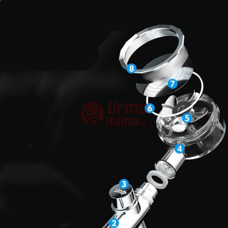 Dušo galvutė Turbo su reguliuojama vandens srove ir dušo žarna IG5