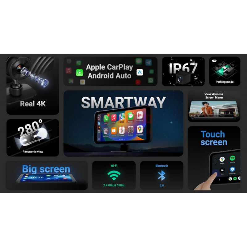 Vaizdo registratorius Neoline Smartway, 2-jų kamerų, 4K su Android Auto ...