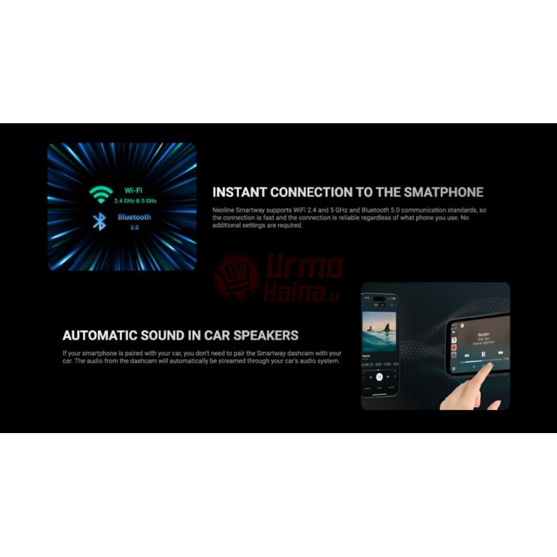 Vaizdo registratorius Neoline Smartway, 2-jų kamerų, 4K su Android Auto ir Apple Carplay