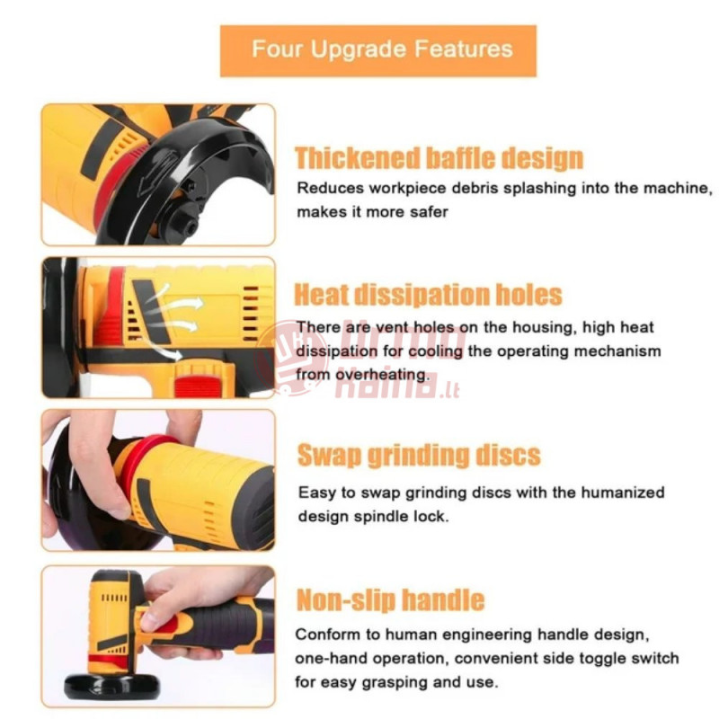 Akumuliatorinis kampinis šlifuoklis MEISTER MS-698 + kroviklis, 2 akumuliatoriai ir priedai