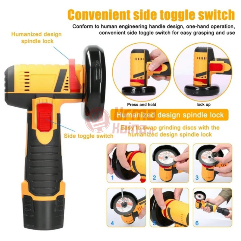 Akumuliatorinis kampinis šlifuoklis MEISTER MS-698 + kroviklis, 2 akumuliatoriai ir priedai