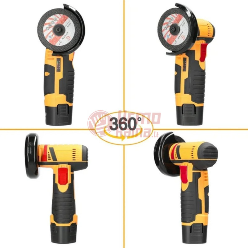 Akumuliatorinis kampinis šlifuoklis MEISTER MS-698 + kroviklis, 2 akumuliatoriai ir priedai