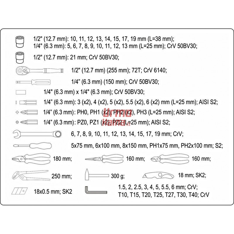 Įrankių rinkinys YATO 80 dalių