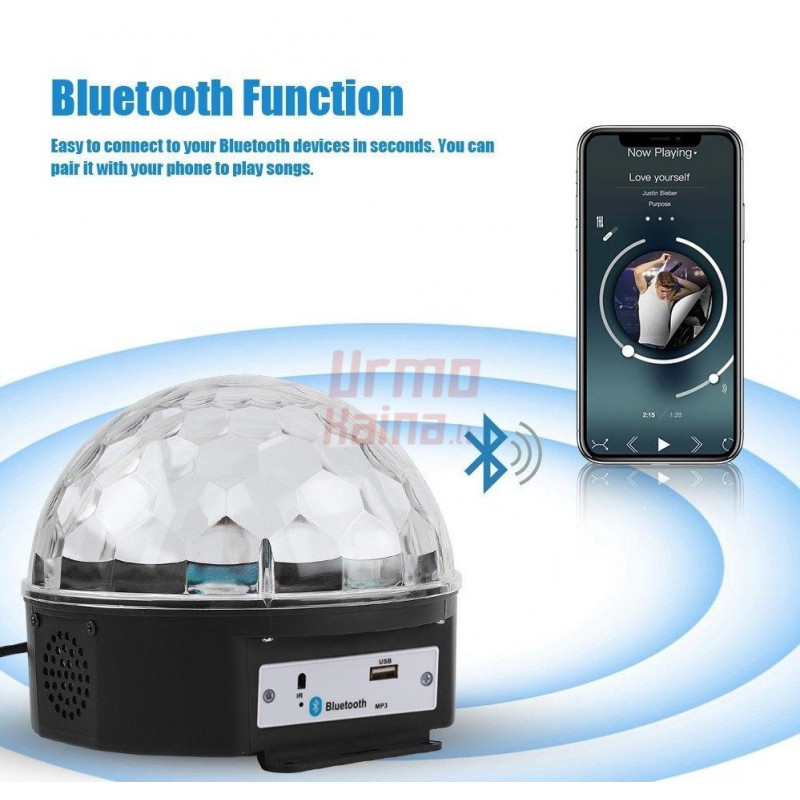 LED Disco rutulys su Bluetooth ir MP3 grotuvu