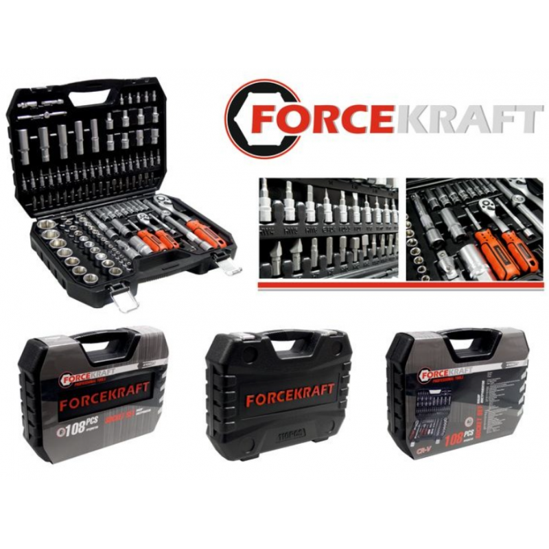 Įrankių galvučių komplektas FORCEKRAFT 108 dalių